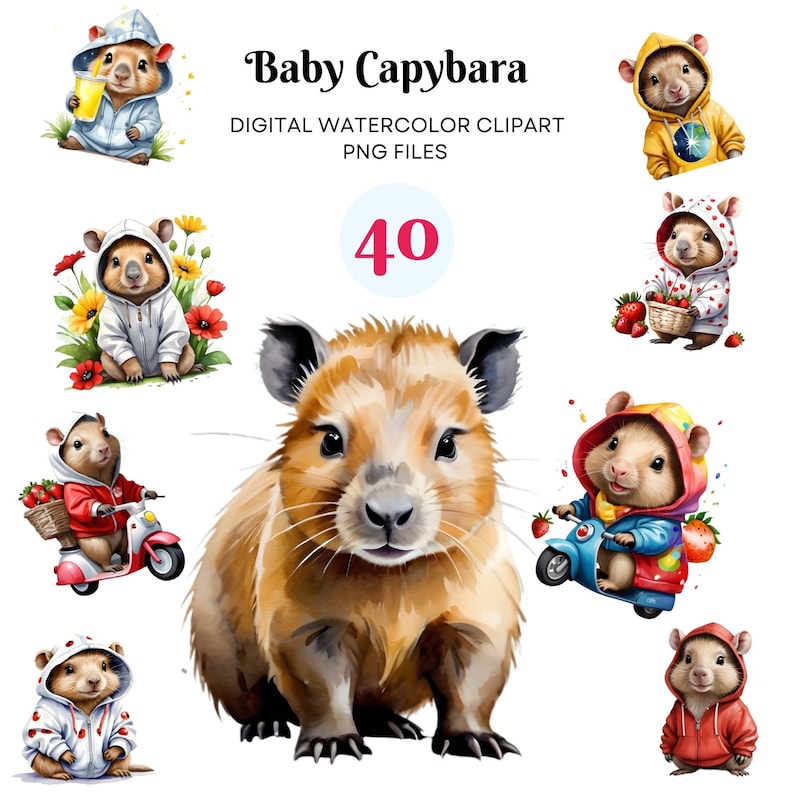 Cute Baby Capybara Clipart, Watercolor Animal, Kids Clipart With ...