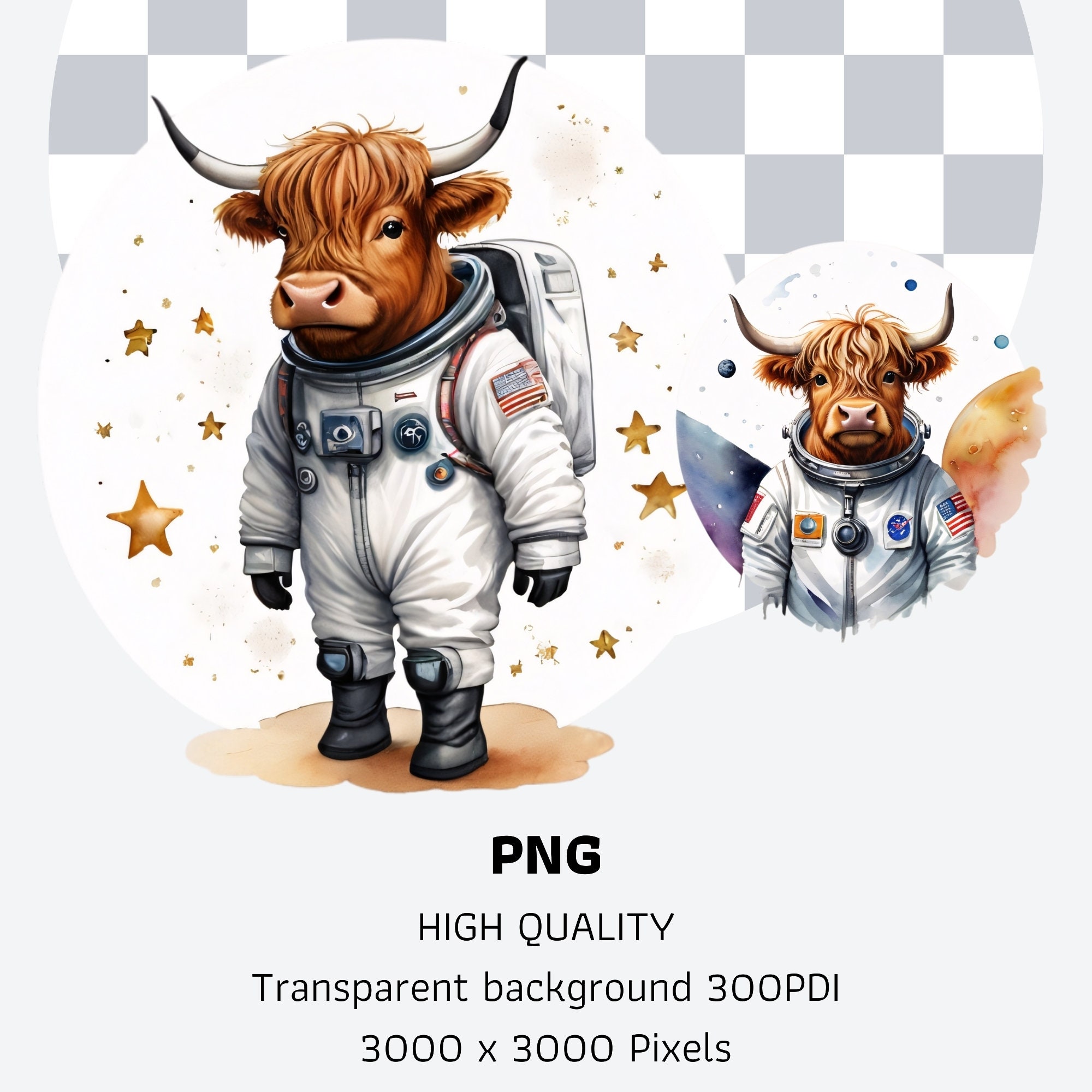 Highland Cow Clipart, Cute Space Sublimation Design, Highland Cow ...