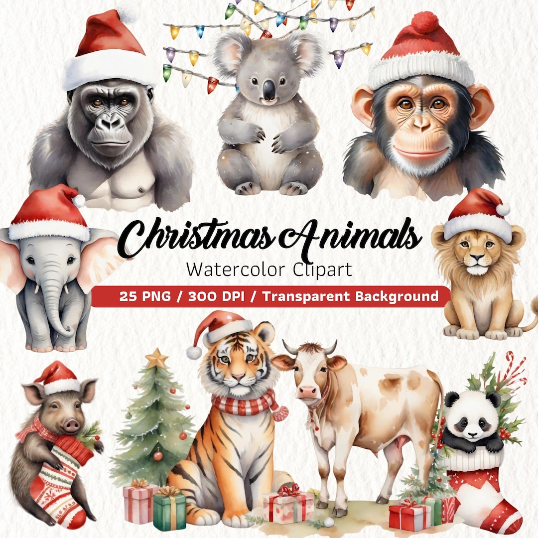 Watercolor Christmas Animals, Christmas Clipart PNG, Winter Animals ...