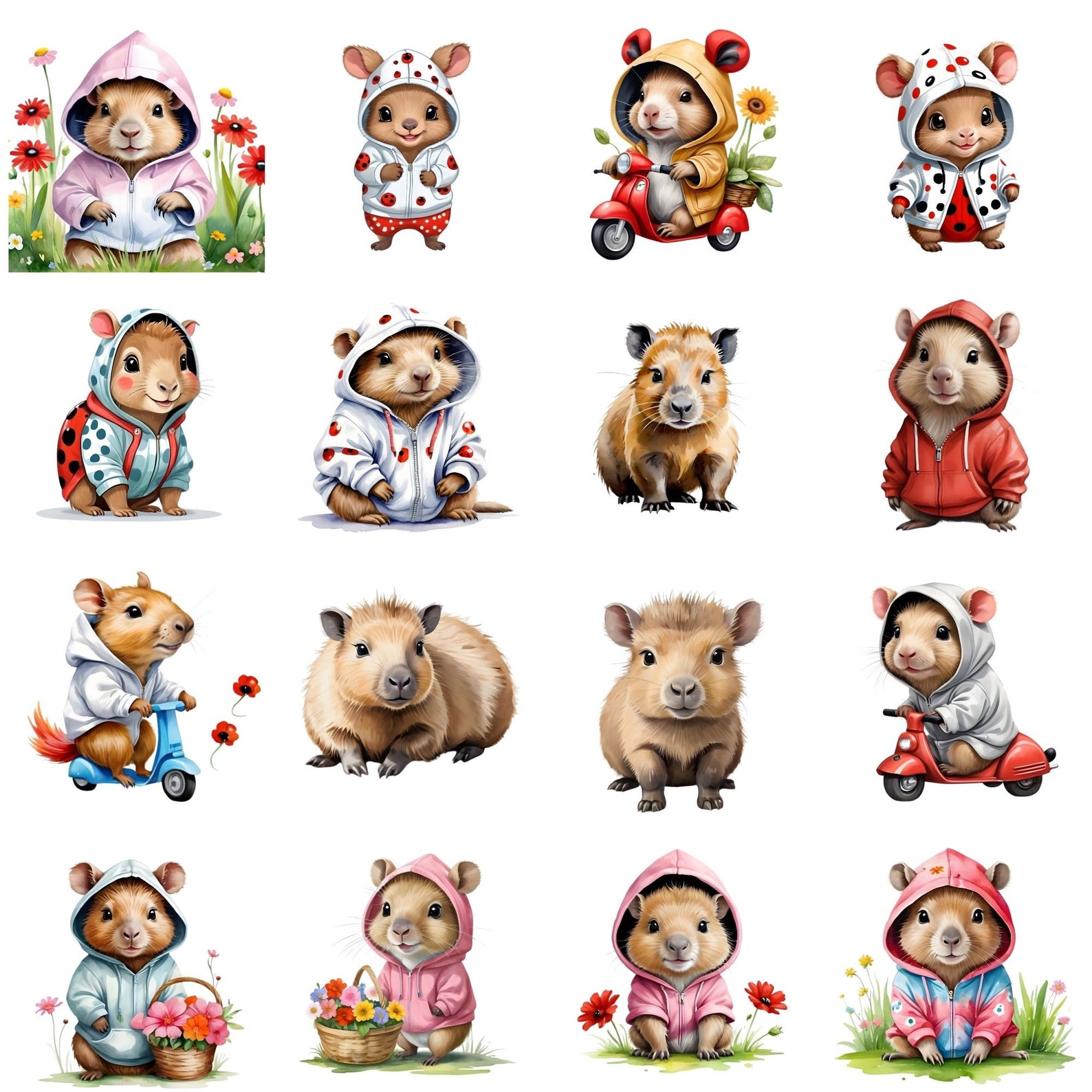 Cute Baby Capybara Clipart, Watercolor Animal, Kids Clipart With ...