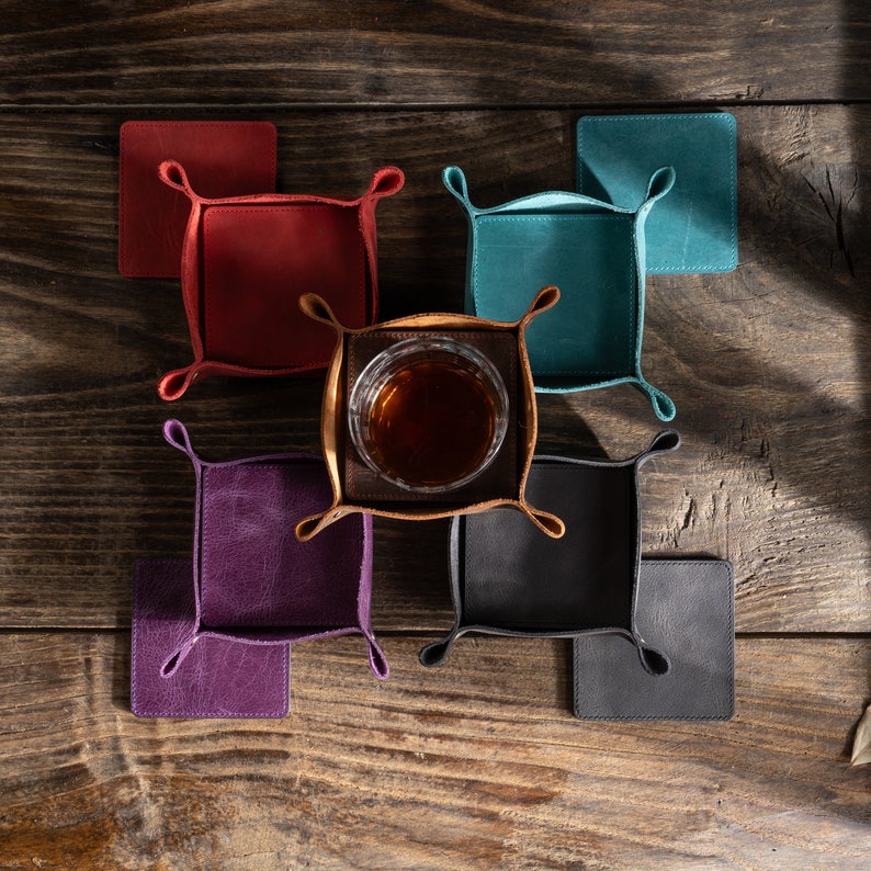 Personalized Leather Coasters Set of 4, Custom Leather Coasters Set ...