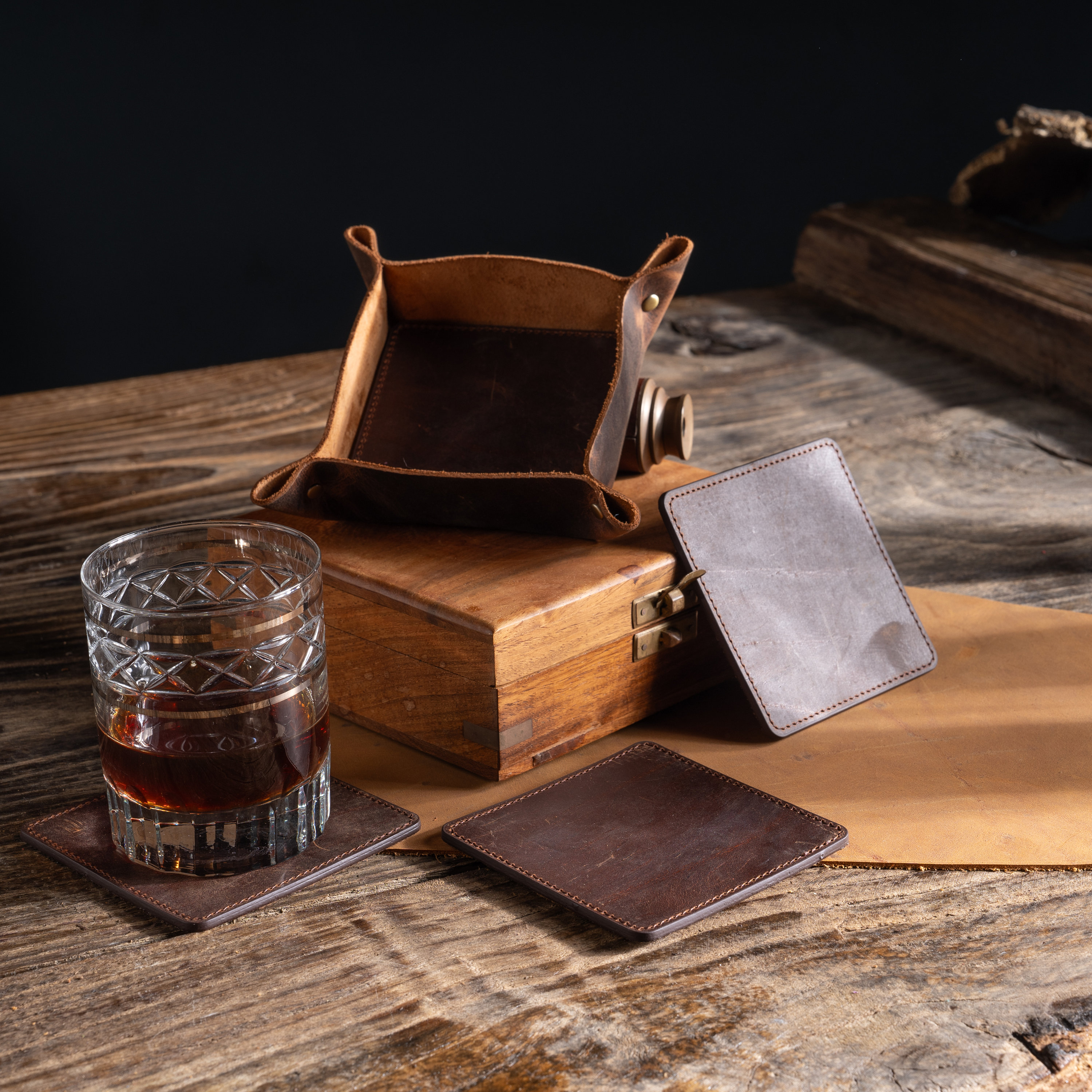 Personalized Leather Coasters Set of 4, Custom Leather Coasters Set ...