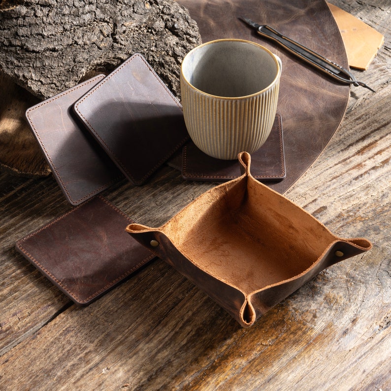 Personalized Leather Coasters Set of 4, Custom Leather Coasters Set ...