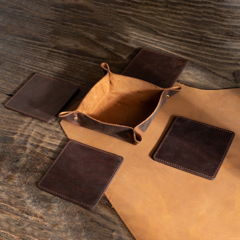 Personalized Leather Coasters Set of 4, Custom Leather Coasters Set ...