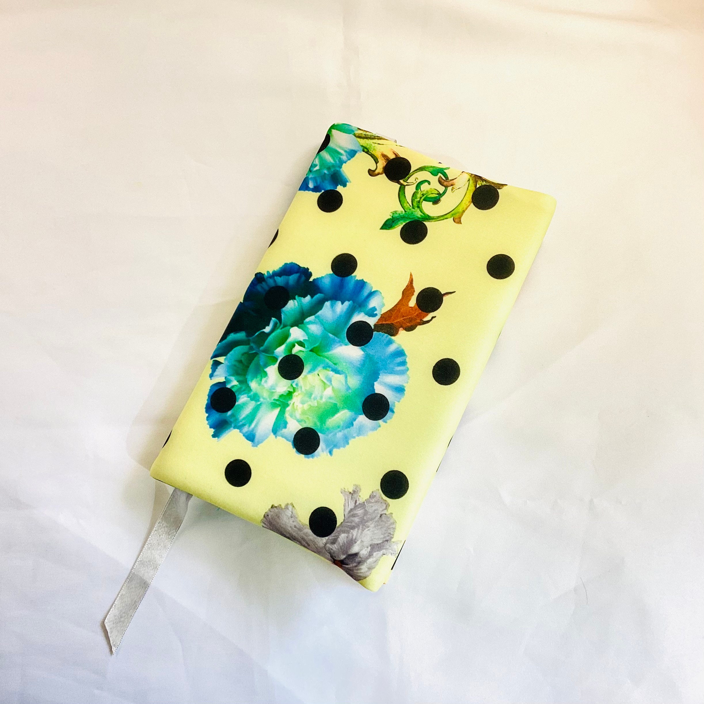 Fabric Book Cover, Miniature Book Cover, Flower Pattern, Yellow Colour ...