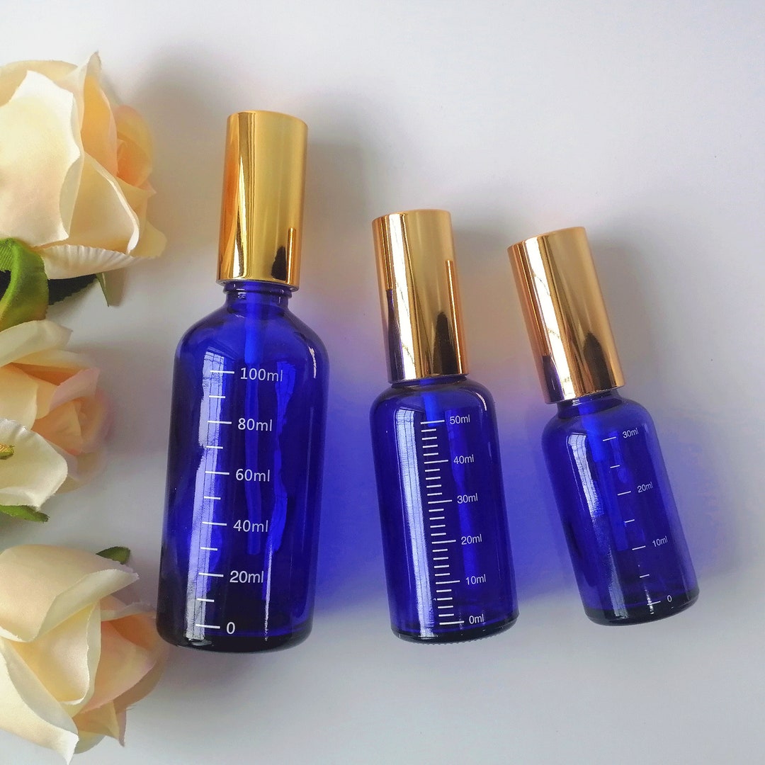 Blue Glass Graduated Spray Bottle, Leak Proof Fine Mist Refillable ...