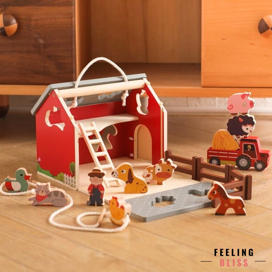 Wooden Farm Animal Toy Montessori Wooden Barn Puzzle Toys - Etsy