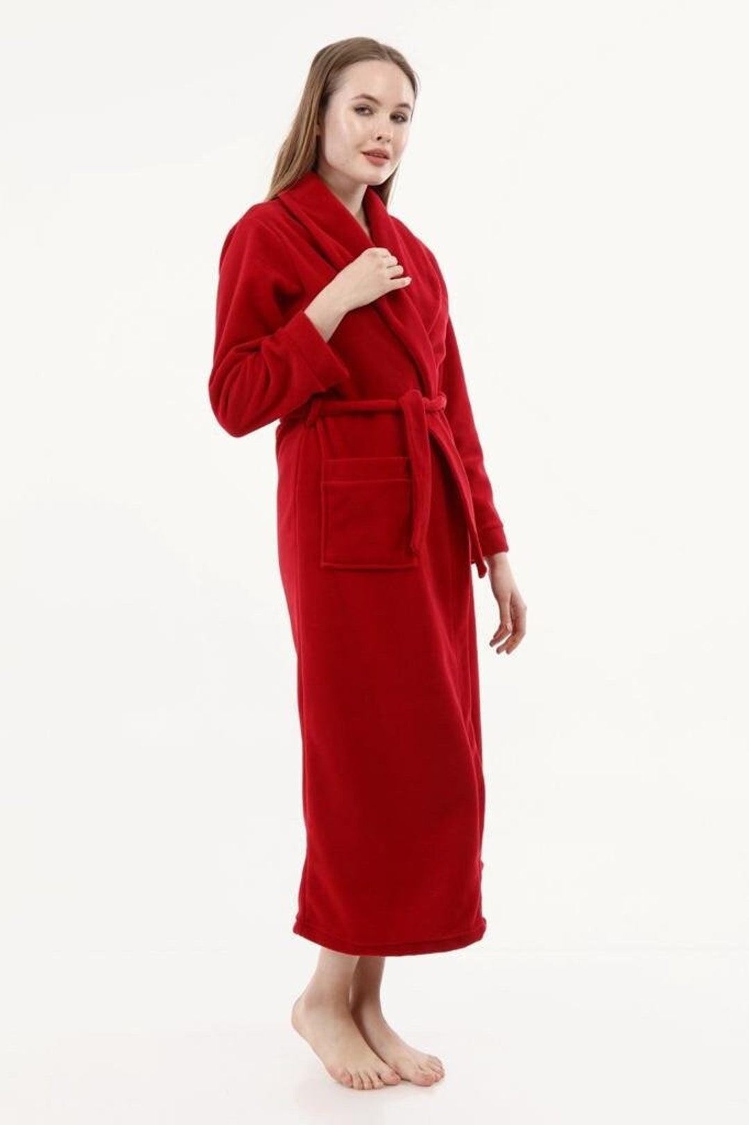 Cozy Red and Black Fleece Gowns in Plain Women's Soft Patterned Robe ...