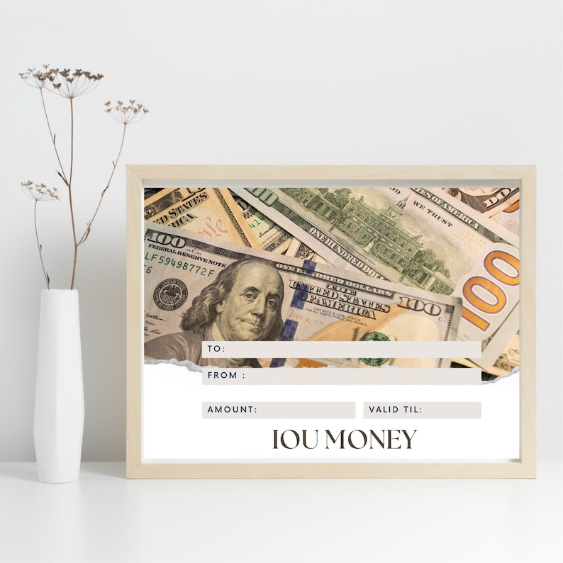 IOU Printable Gift Certificate - Money - Etsy