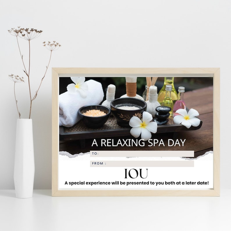 IOU Printable Gift Certificate - Spa Day - Etsy