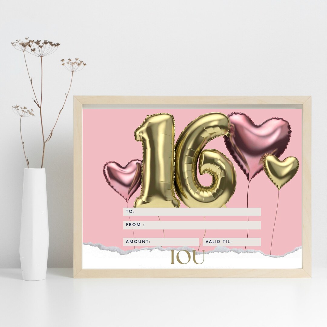 IOU Printable Gift Certificate - Sweet 16 Birthday - Etsy