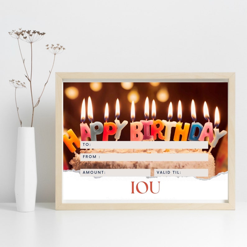 IOU Printable Gift Certificate - Birthday - Etsy