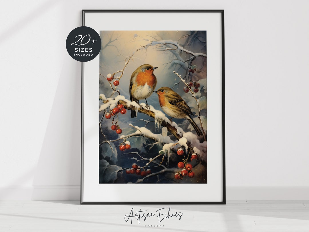 Christmas Bird Art Watercolor Bird Print Rustic Christmas - Etsy