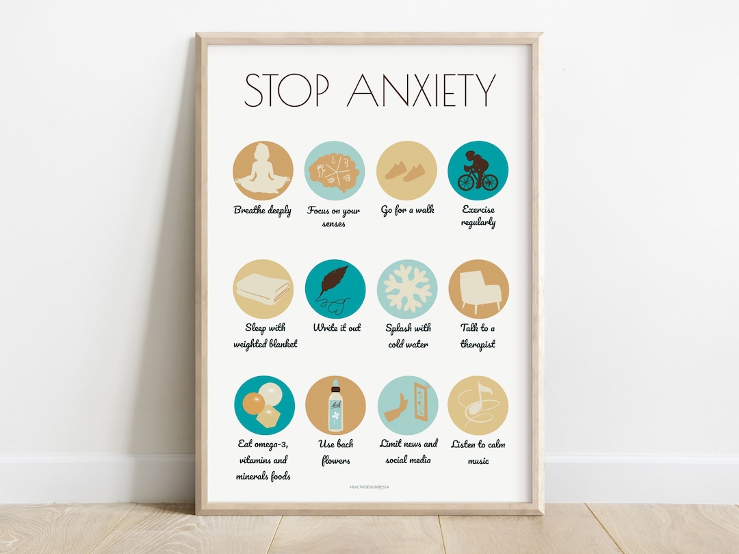 Anxiety Relief Poster, CBT Mental Health Printable Wall Art Psychology ...