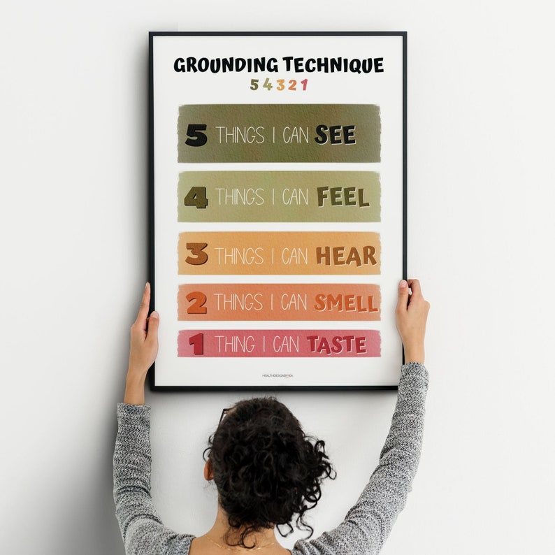 Grounding Technique Exercise Poster 54321, Mental Health, CBT Print ...