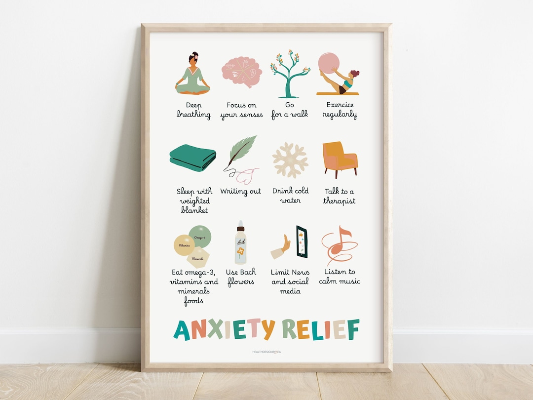Anxiety Relief Poster, Therapy Office Decor, Mental Wellness ...