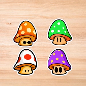 Set of 4 Cute Mushroom Sticker Decals for Bottles/ Laptops / Tumblers ...