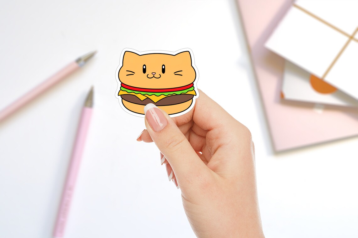 Cute Cat Burger Laptop/tumbler Sticker - Etsy