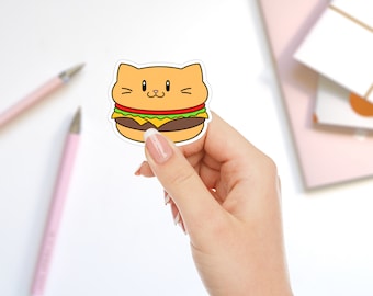 Cute Cat Borgar Sticker Burger for Scrapbooks, Water Bottle, Journal ...