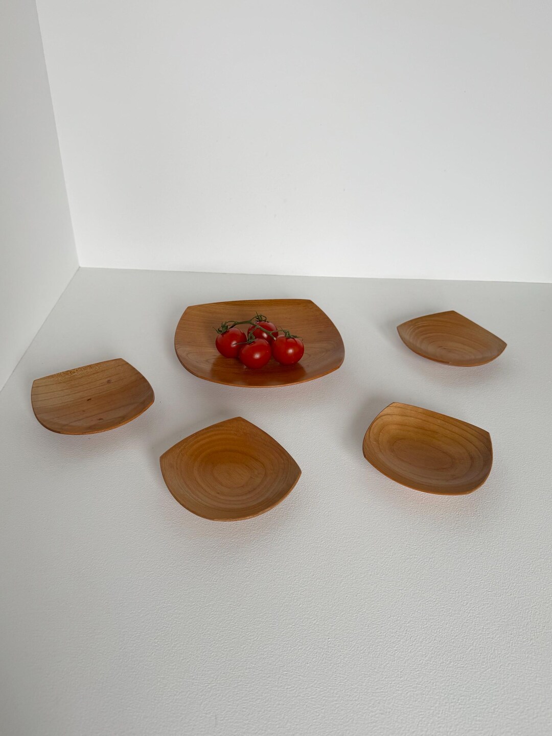 Vintage Mid Century Modern Wooden Plater With Plates, Modernist ...