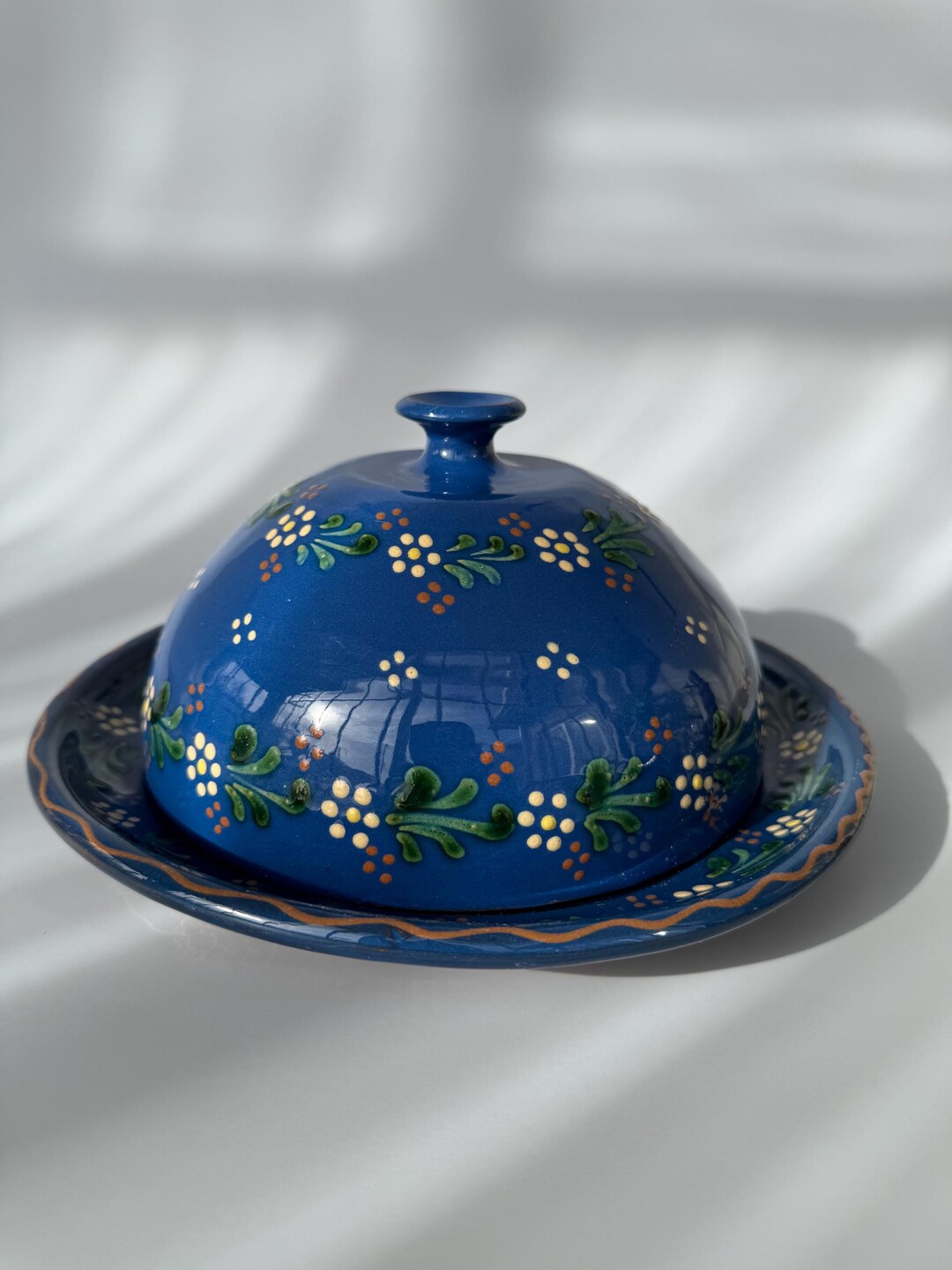 Vintage MCM Hand Painted Redware Dish With a Lid - Etsy