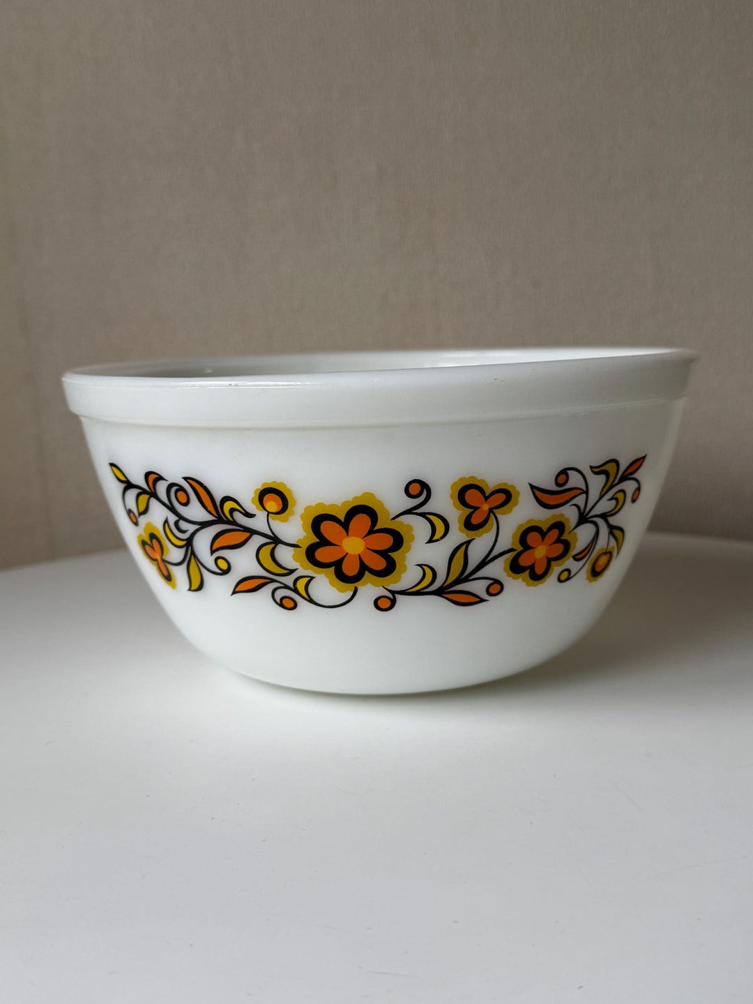 Rare Vintage JAJ Pyrex Orange Flower Printed Milk Glass Bowl Made in ...