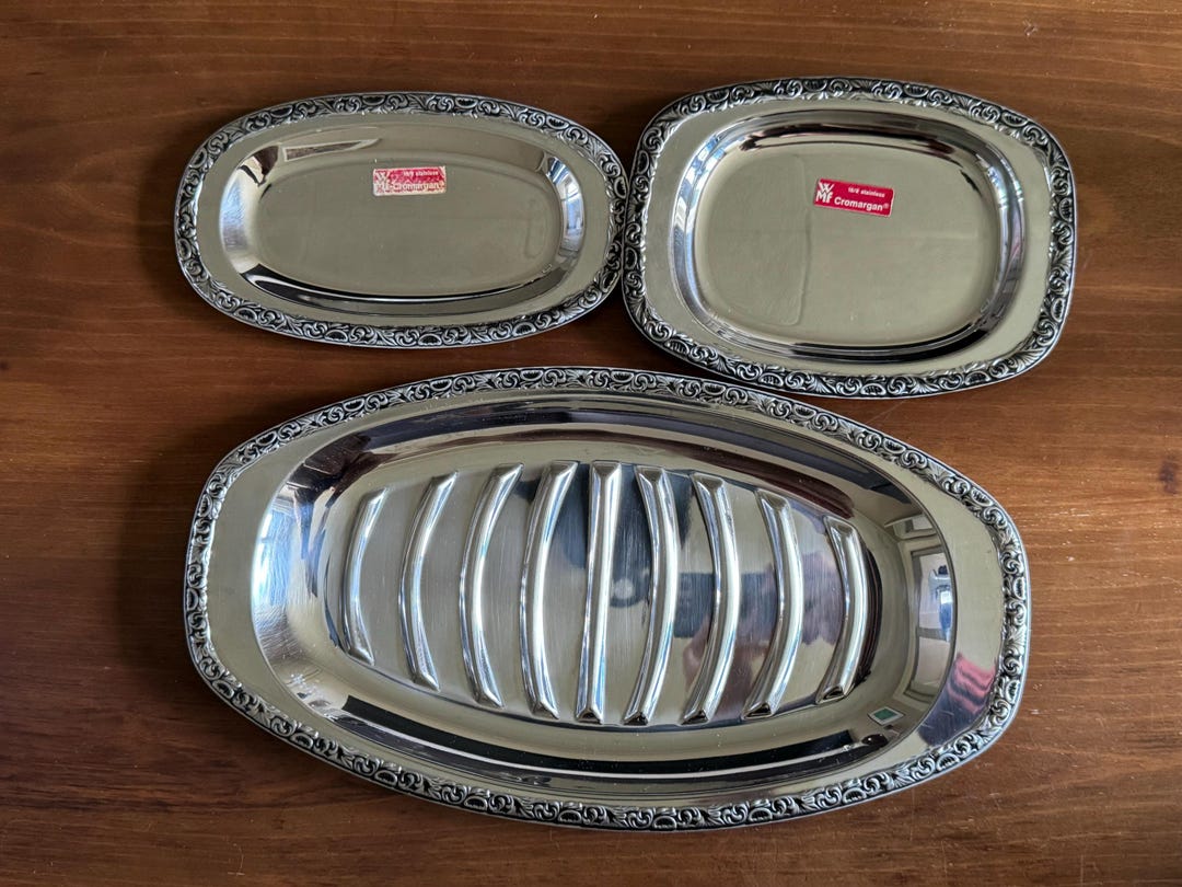 Three Piece Baroque Style 18/8 Stainless Steel Serving Plates/platters ...