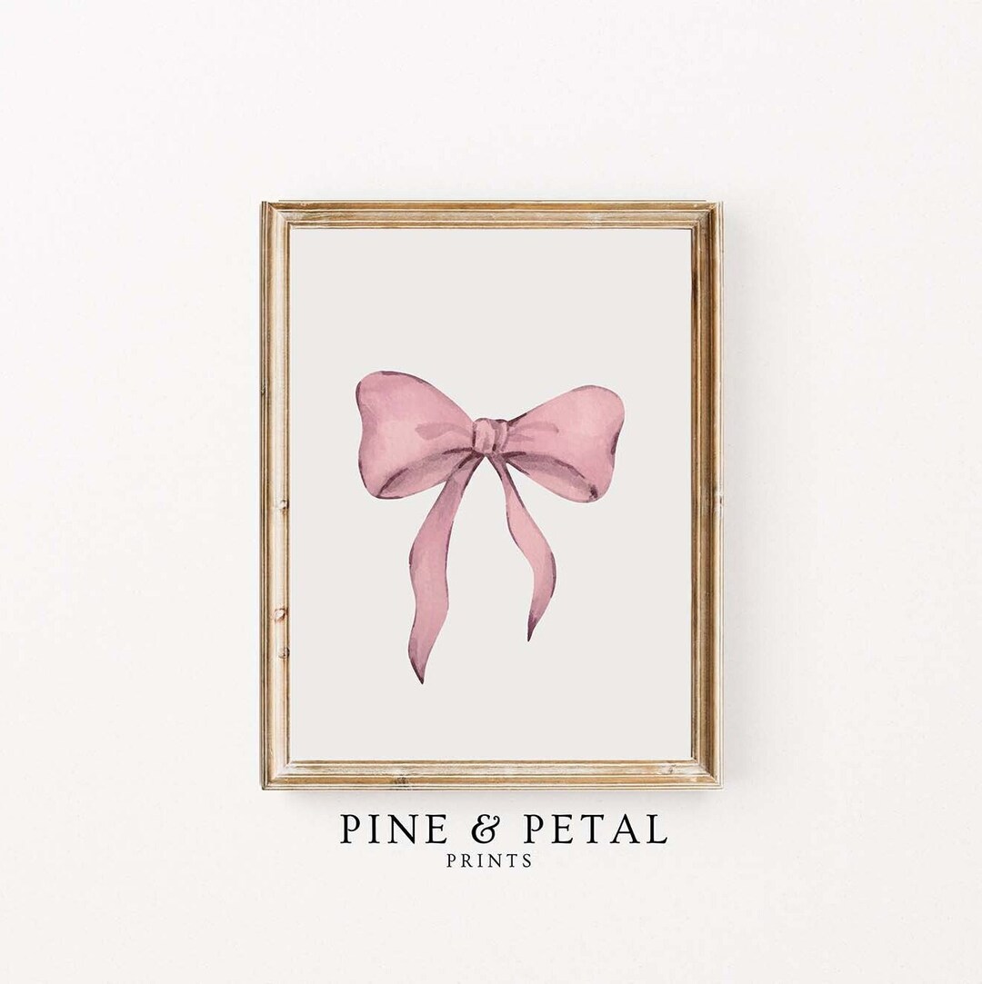 Vintage Pink Bow Print, Digital Download, Large Printable Wall Art for ...