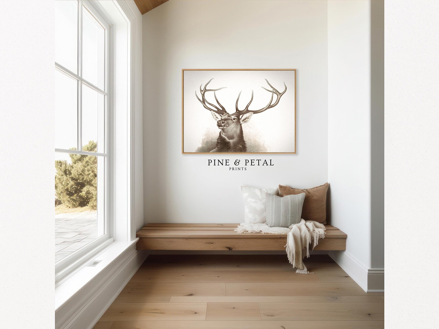 Rustic Deer Sketch Print, Whitetail Deer Printable, Hunting Elk Wall ...