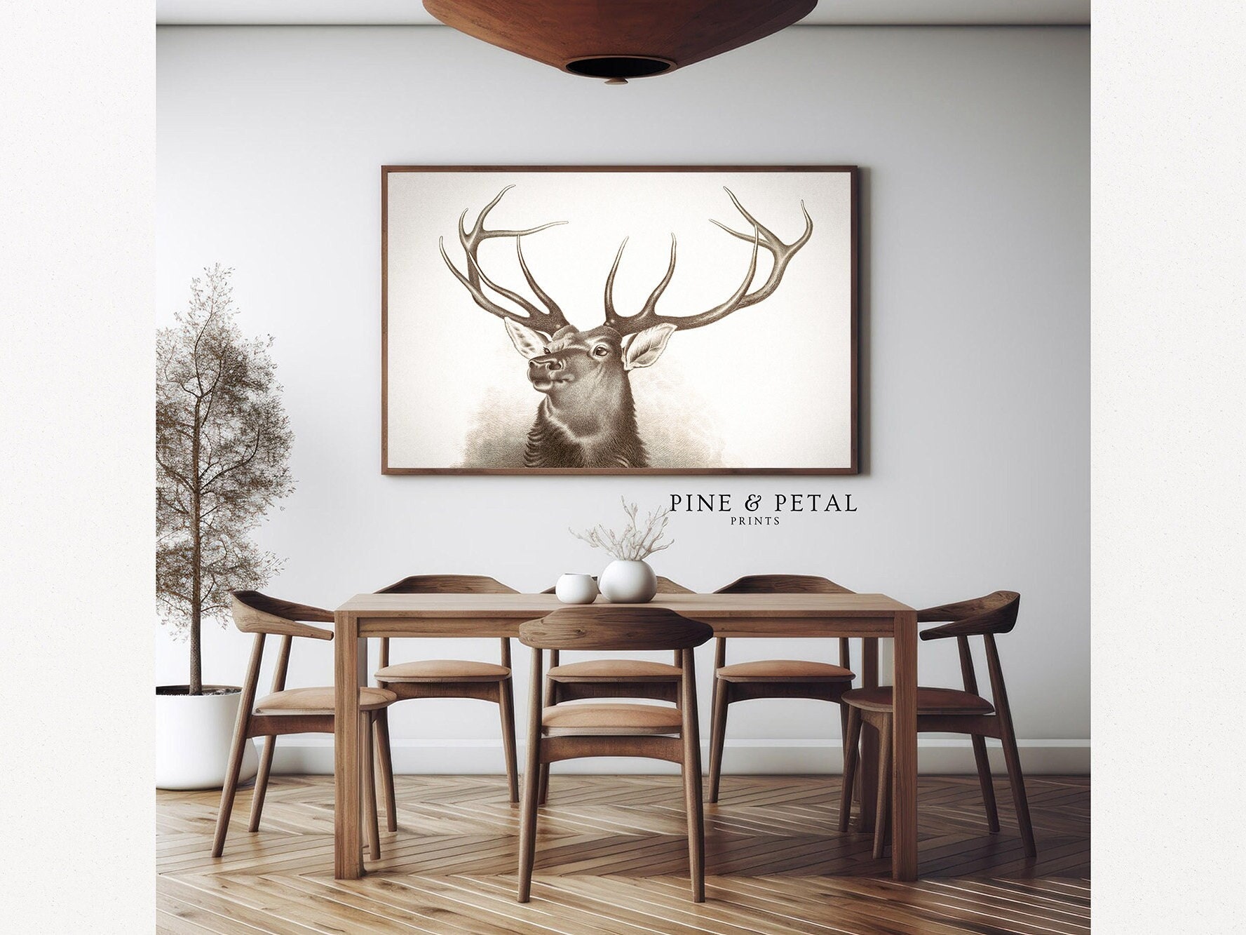 Rustic Deer Sketch Print, Whitetail Deer Printable, Hunting Elk Wall ...
