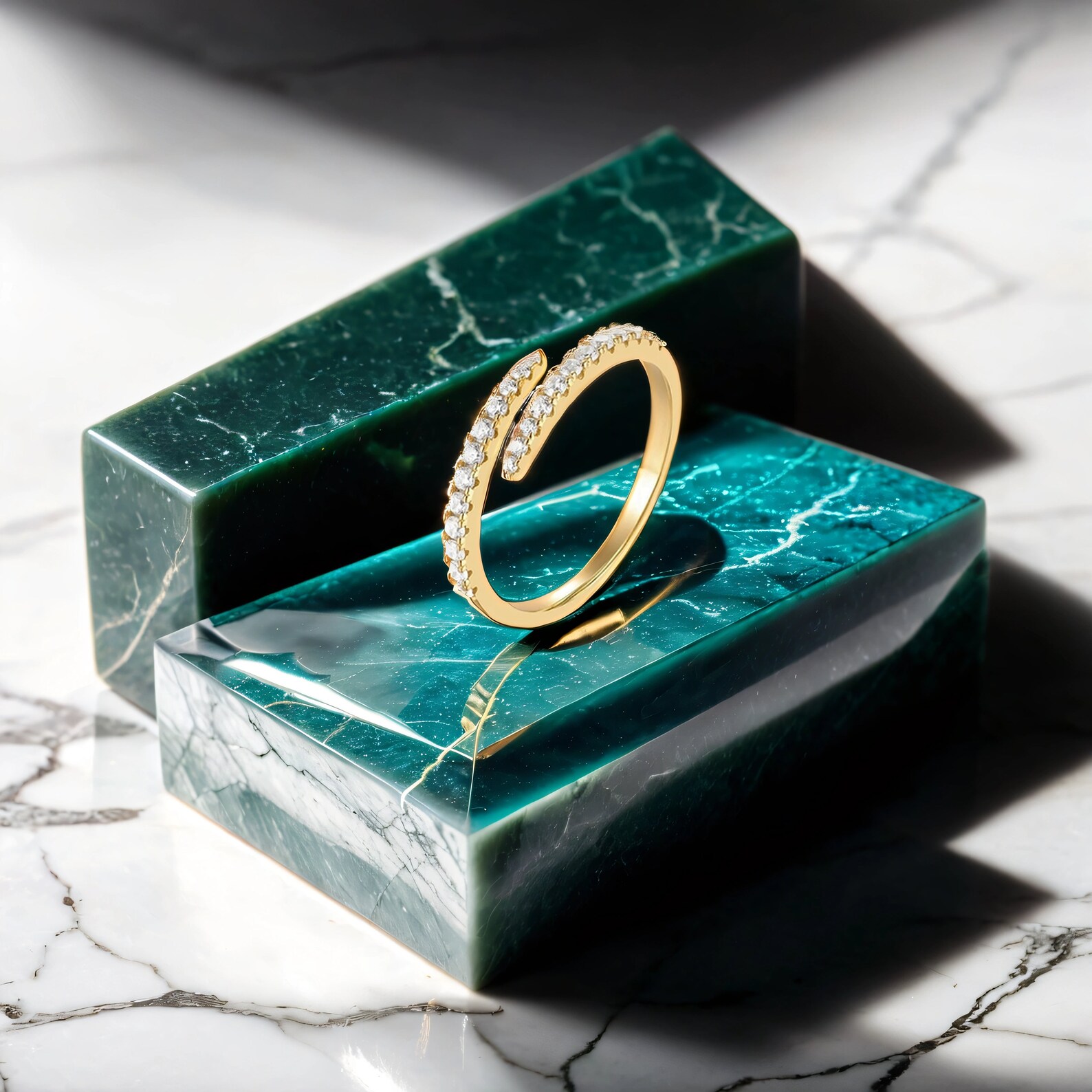 24k Gold Diamond Adjustable Ring Zirconia Ring Sterling Silver ...