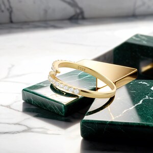 24k Gold Diamond Adjustable Ring Zirconia Ring Sterling Silver ...