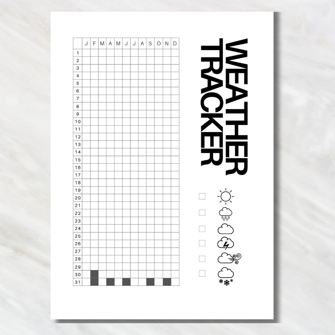 Printable Weather Tracker, Yearly Tracker, A4 Journal Page Tracker ...