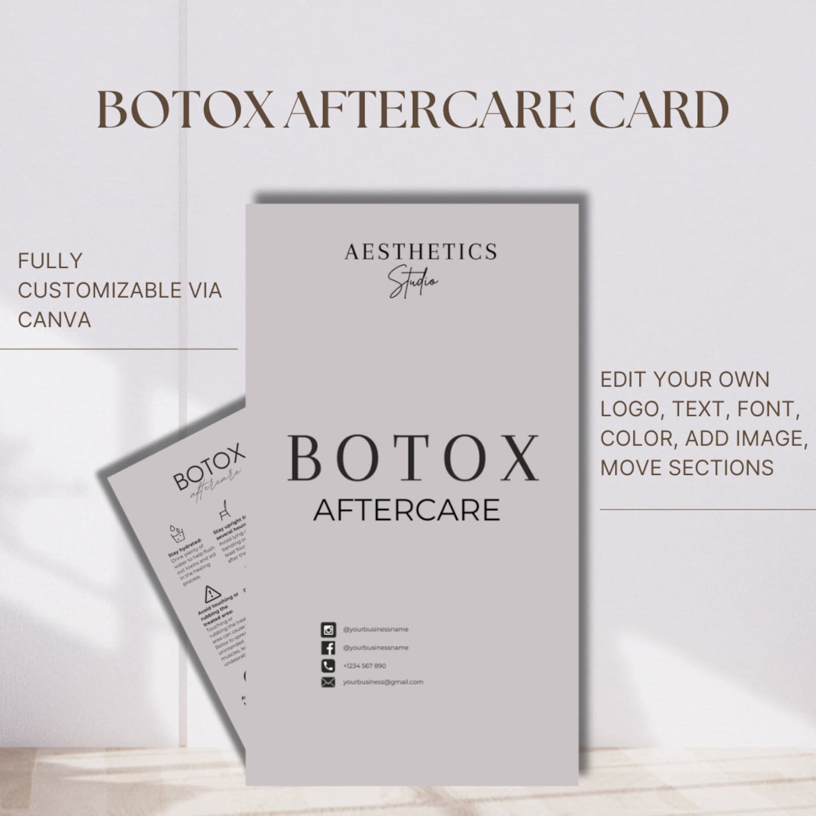 DIY Botox Aftercare Card Design Skincare Mini Templates Editable ...