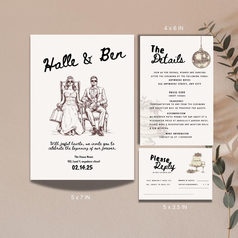 Illustrated Wedding Invitation Hand Drawn Invitation Handwritten ...