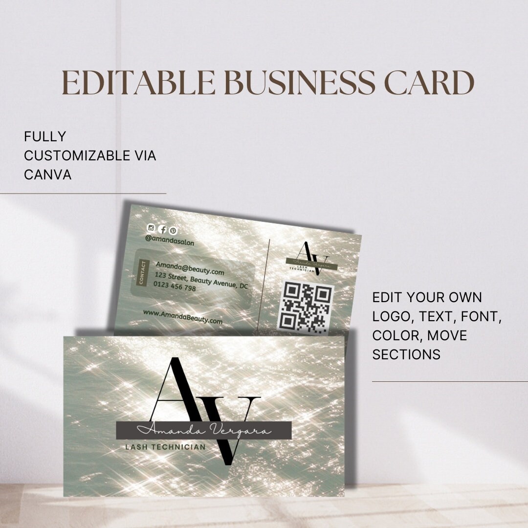 Lash Technician Business Card Canva Template QR Code Luxury Business ...