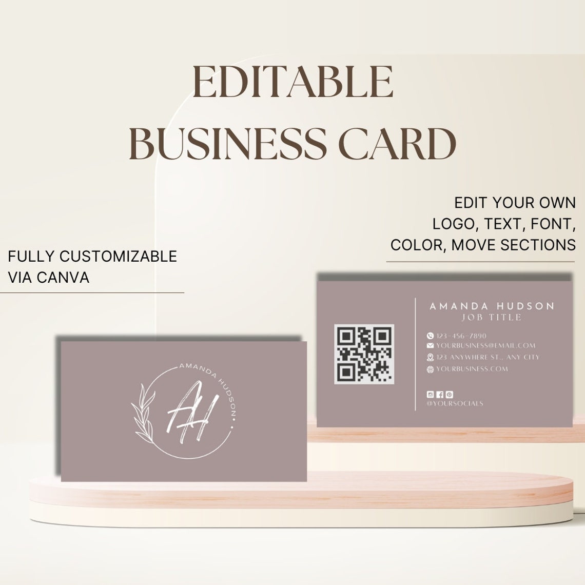 DIY Business Card Canva Template QR Code Esthetics Braid PMU Business ...