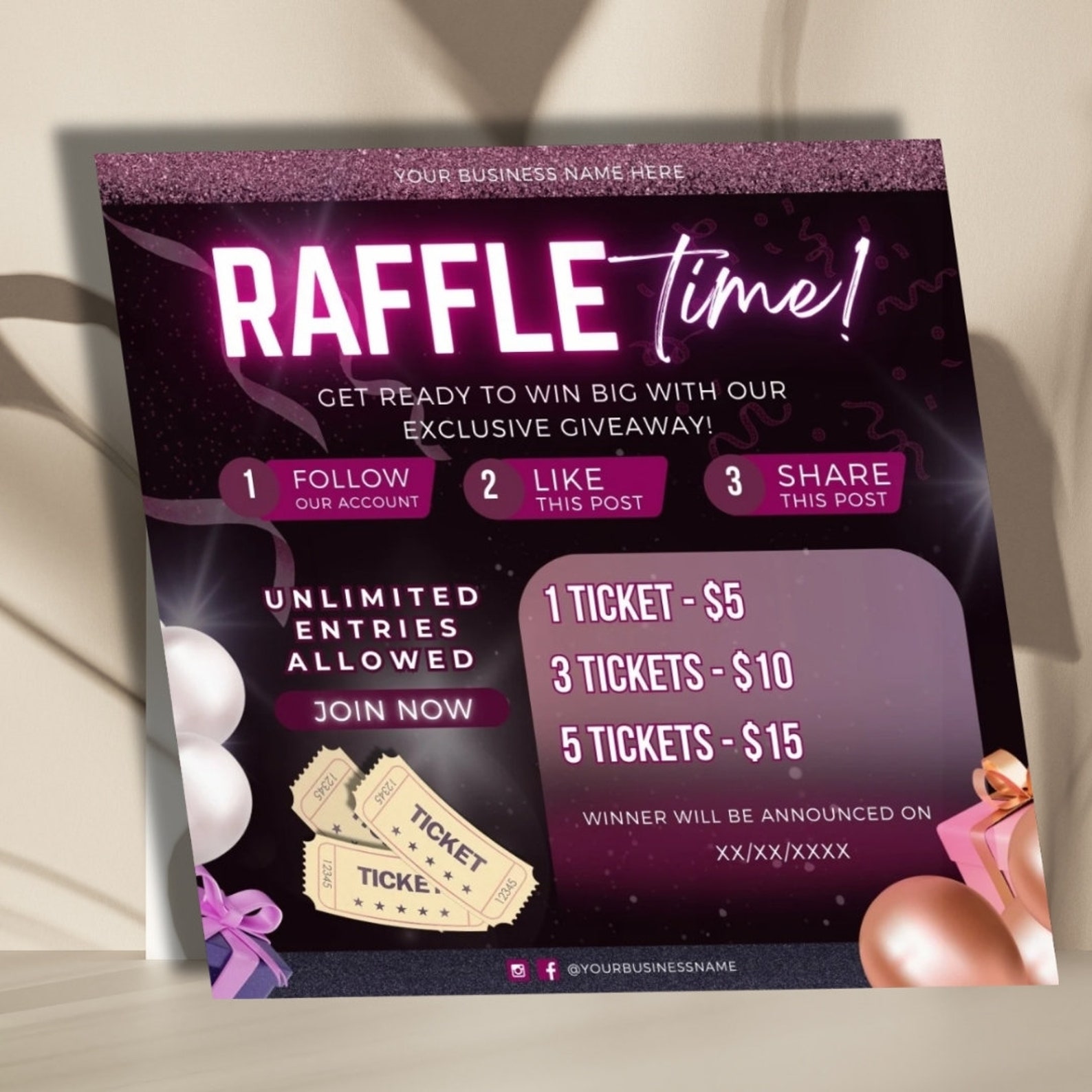 Pink Raffle Flyer Raffle Ticket Flyer Giveaway Flyer Hair Raffle Flyer ...