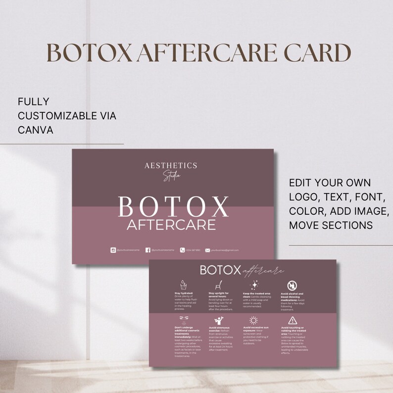 DIY Botox Aftercare Card Design Skincare Mini Templates Editable ...