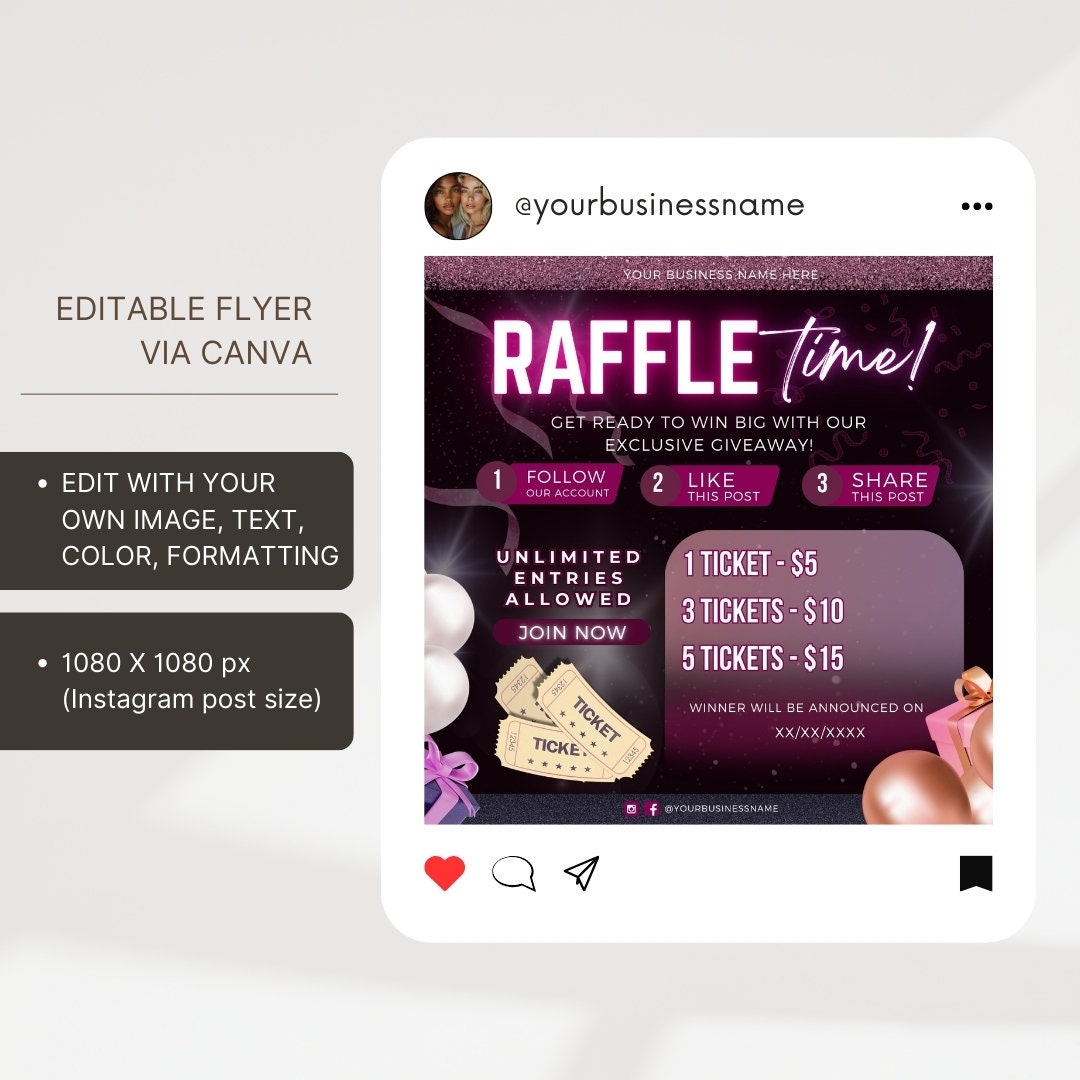 Pink Raffle Flyer Raffle Ticket Flyer Giveaway Flyer Hair Raffle Flyer ...