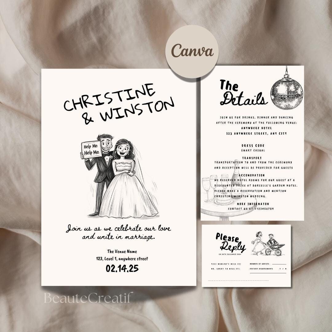 Illustrated Wedding Invitation Hand Drawn Invitation Handwritten ...