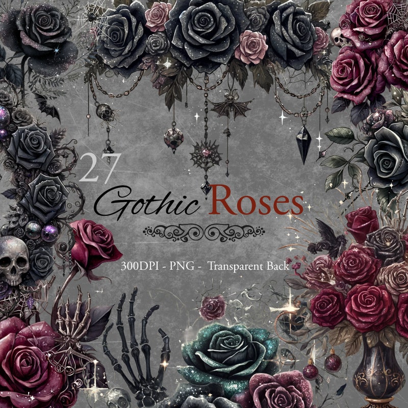 Gothic Roses Clipart - Etsy