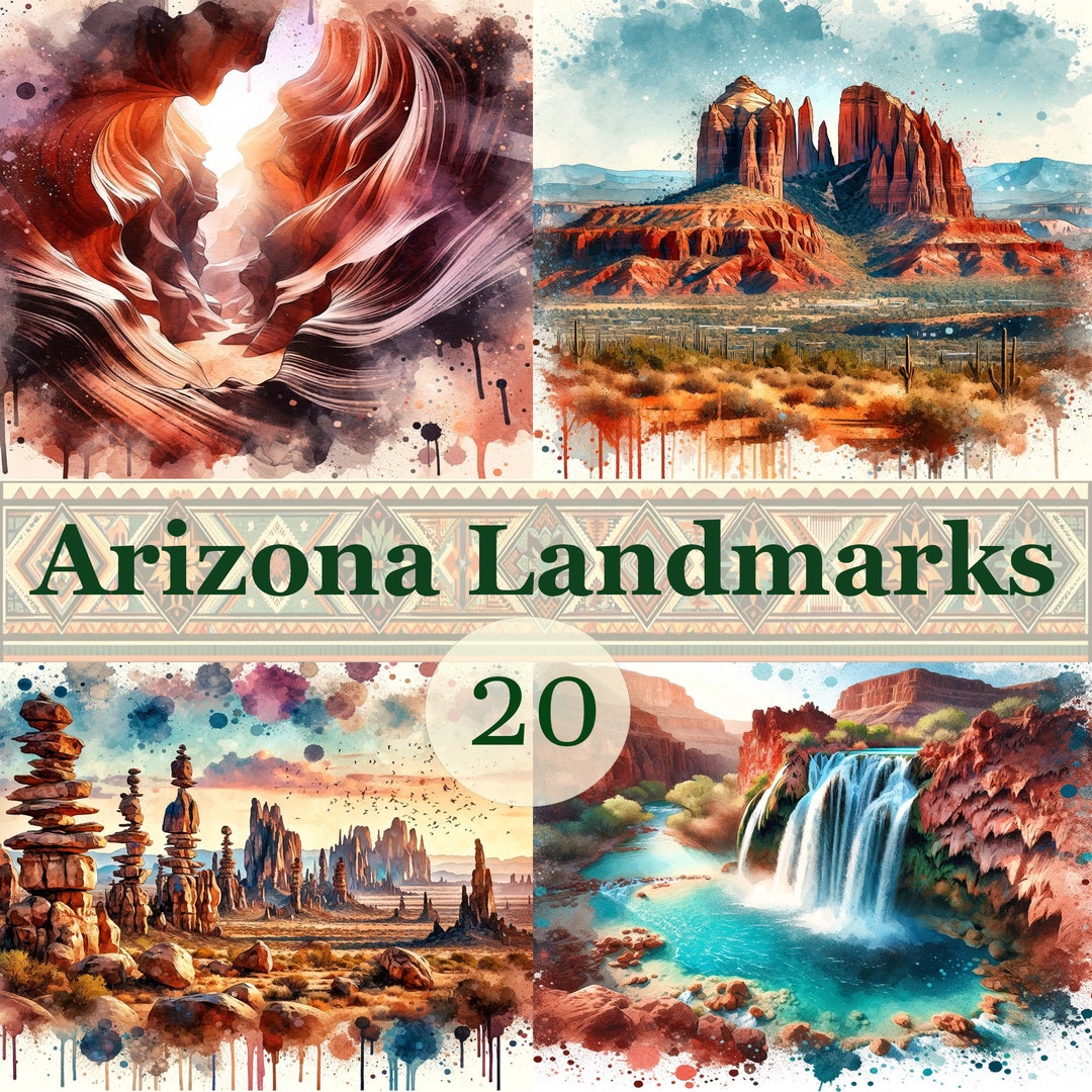 20 Images Arizona Landmarks Watercolor Clipart Bundle - High Resolution ...