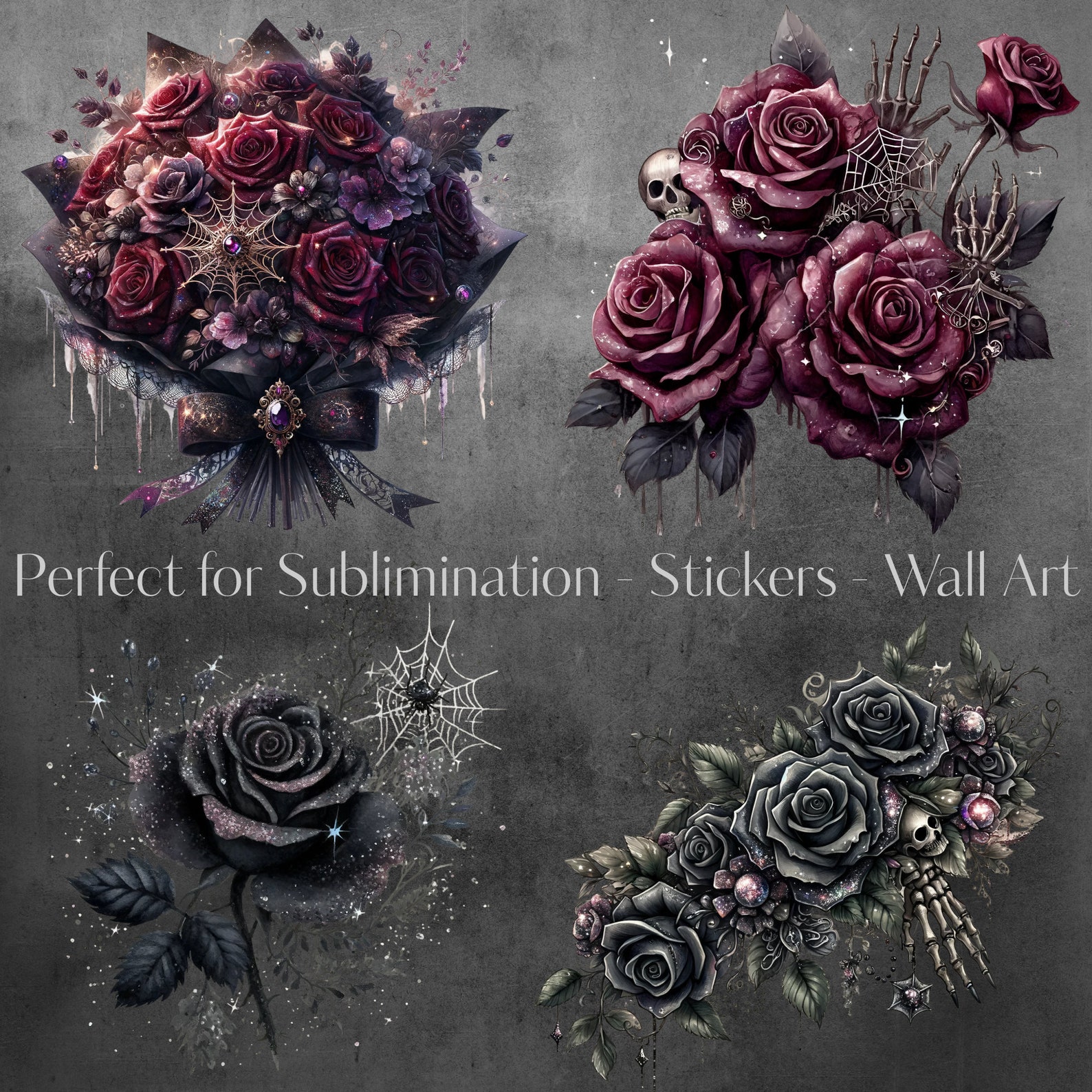27 Images Gothic Roses, Clipart Bundle - High Resolution - Commercial ...