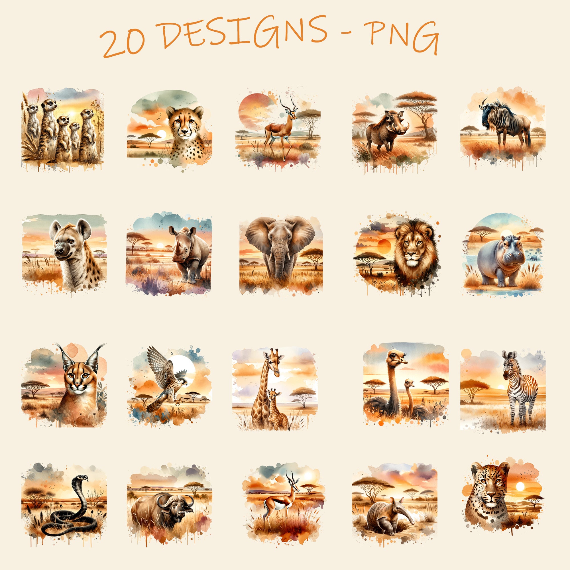 African Savanna Clipart, 20 Watercolor Images, PNG Files - Etsy