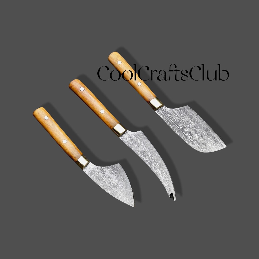 Handmade Damascus Cheese Knife Set With Rosewood/olivewood Handle ...