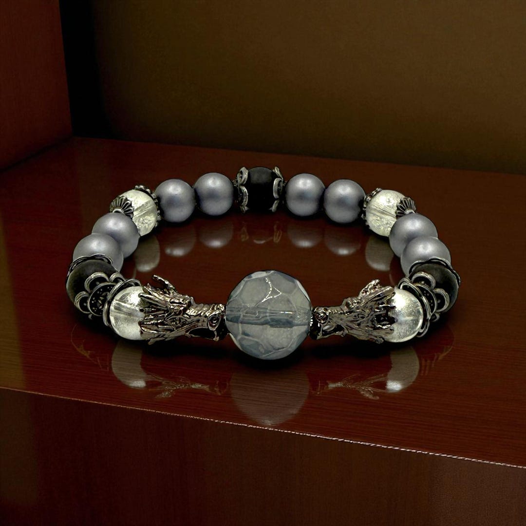 Dragon Bracelet - Handmade With Moody Gray & Silver Beads | Unisex ...