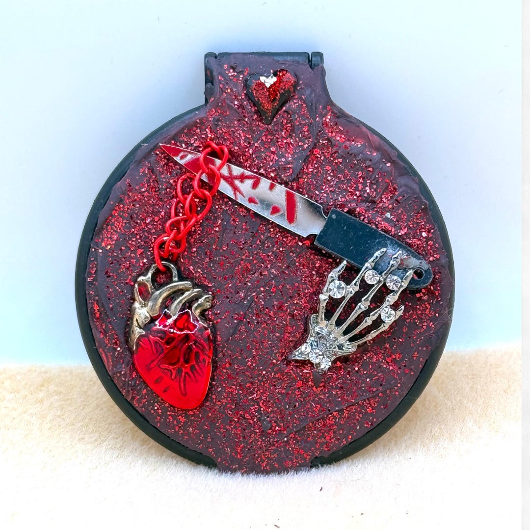 Gothic Decoden Compact Mirror With Knife Heart and Skeleton Hand - Etsy