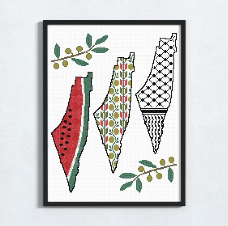 Maps of Palestine and Olive Branches Tatreez Cross Stitch Pattern ...