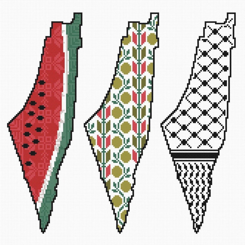 Set of 3 Maps of Palestine Tatreez Cross Stitch Pattern, Palestinian ...